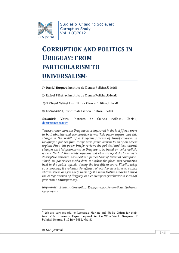 (PDF) Corruption and Politics in Uruguay: From Particularism to ...