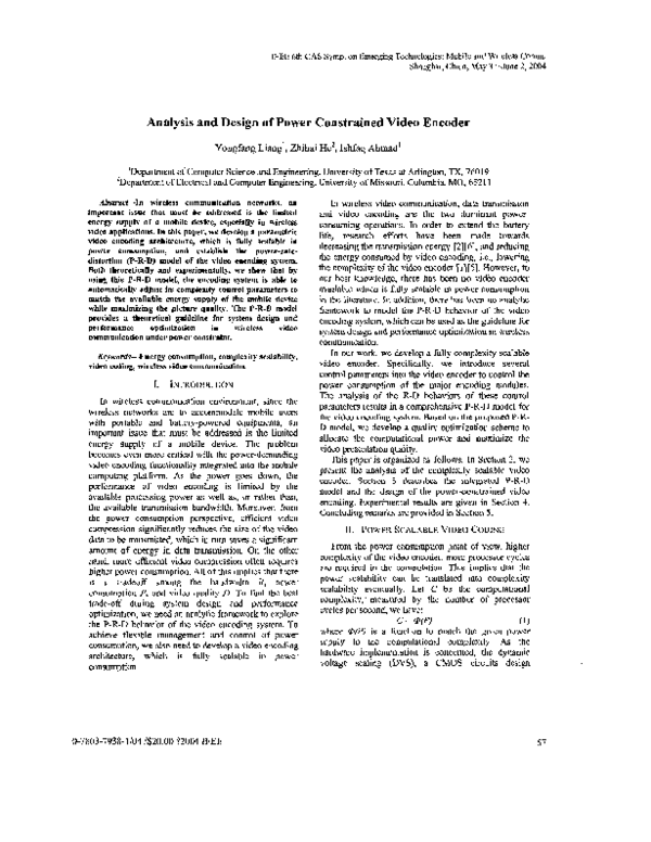 (PDF) Analysis and design of power constrained video encoder