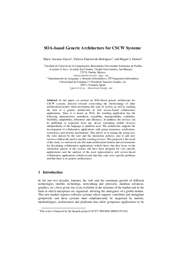 Pdf Soa Based Generic Architecture For Cscw Systems