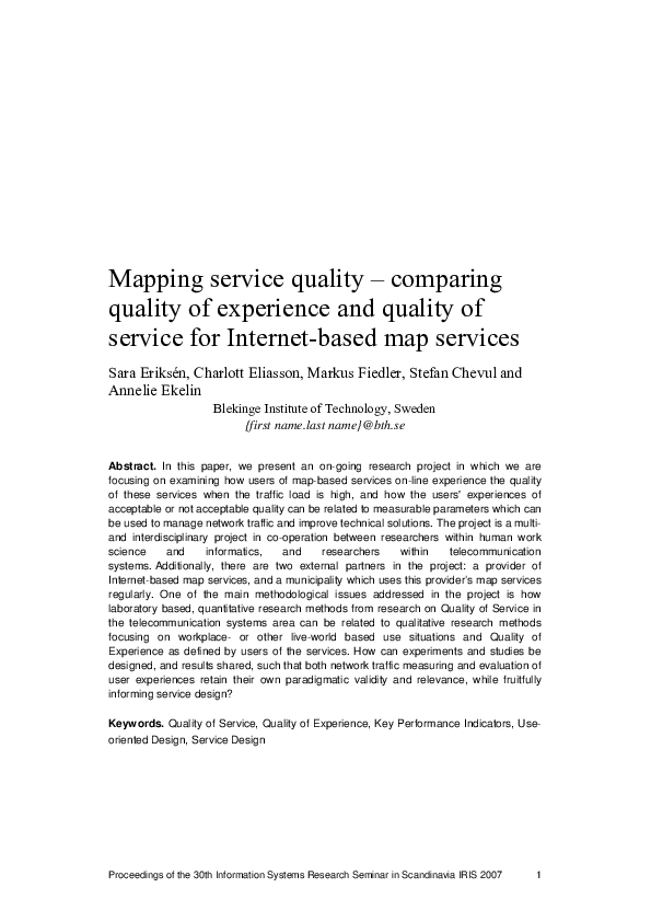 (PDF) Mapping service quality - comparing quality of experience and ...