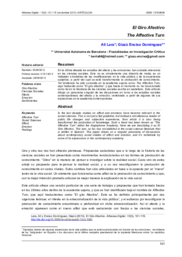 (PDF) Athenea Digital - El Giro Afectivo The Affective Turn