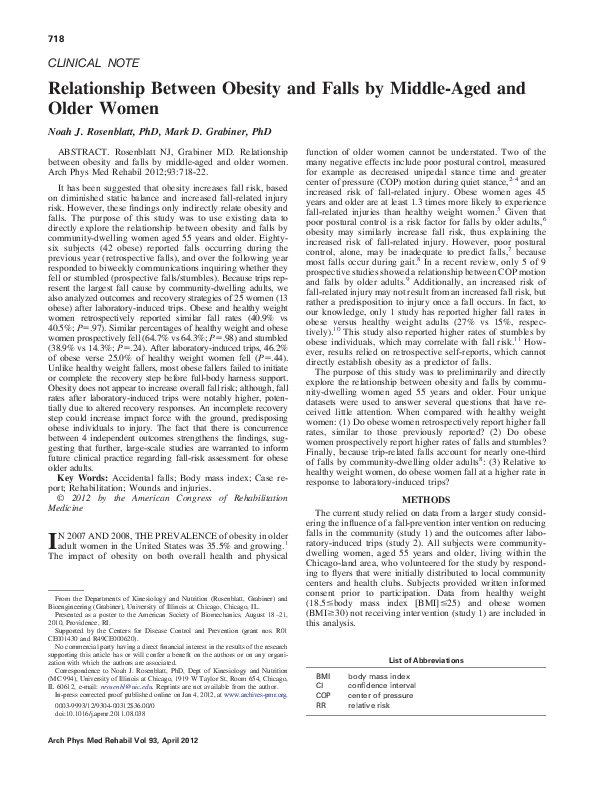 Relationship Between Obesity and Falls by Middle-Aged and Older Women