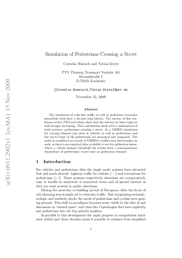 (PDF) Simulation of Pedestrians Crossing a Street