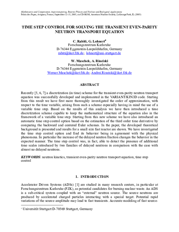 (PDF) TIME STEP CONTROL FOR SOLVING THE TRANSIENT EVEN-PARITY NEUTRON TRANSPORT EQUATION