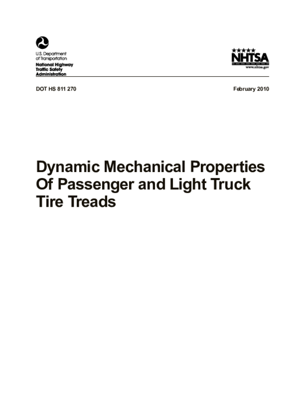 (PDF) Dynamic mechanical Truck tire treads NHTSA-2010