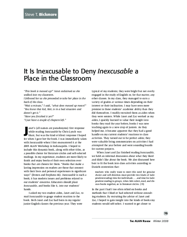 (PDF) It Is Inexcusable to Deny Inexcusable a Place in the Classroom