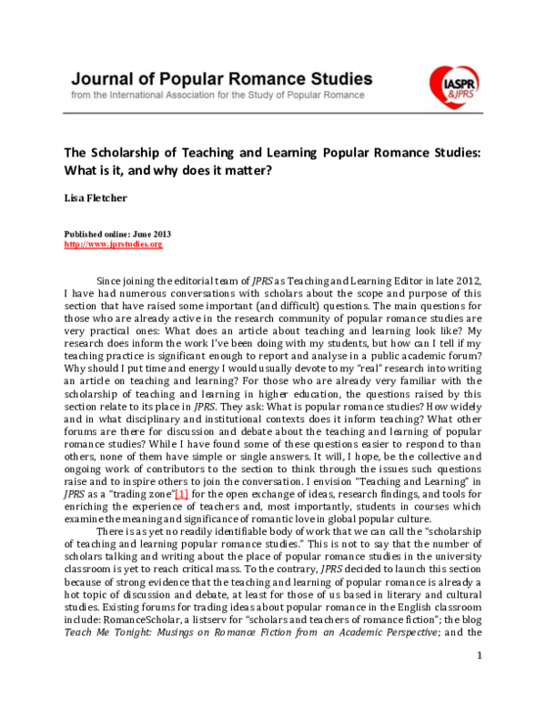 (PDF) The Scholarship of Teaching and Learning Popular Romance Studies ...