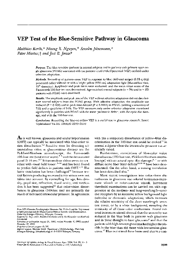 (PDF) VEP Test of Blue Pathway in Glaucoma Patients