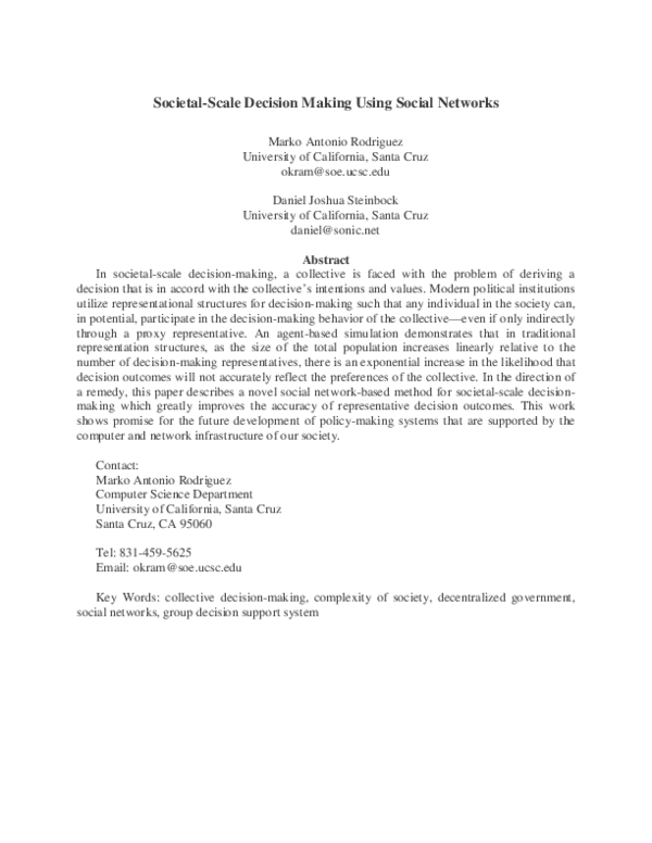 (PDF) Societal-Scale Decision Making Using Social Networks Societal ...