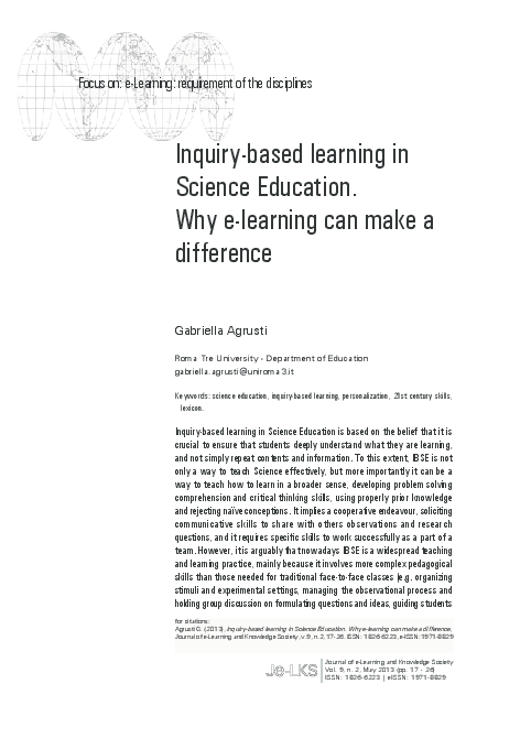Inquiry-based learning in Science Education. Why e-learning can make a ...