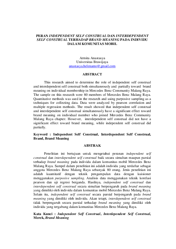 (PDF) PERAN INDEPENDENT SELF CONSTRUAL DAN INTERDEPENDENT SELF ...