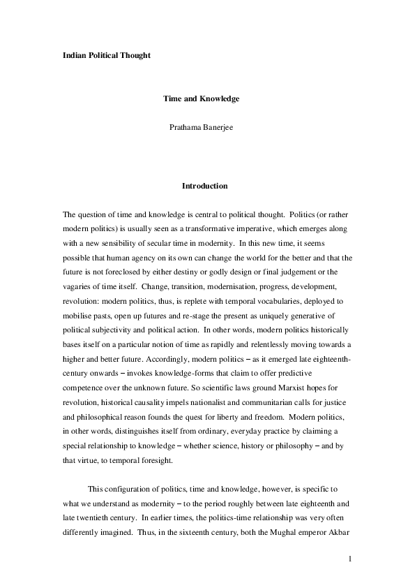 (PDF) Indian Political Thought Time and Knowledge | Prathama Banerjee ...