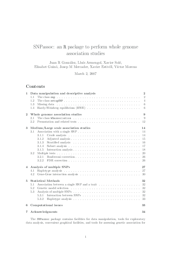 (PDF) SNPassoc: an R package to perform whole genome association studies
