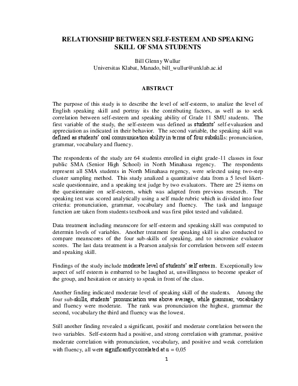 (PDF) Self Esteem and Speaking Skill