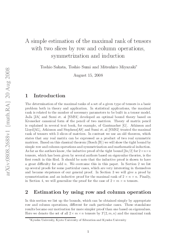 (PDF) A simple estimation of the maximal rank of tensors with two slices by row and column ...