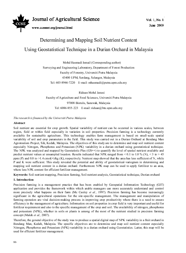 (PDF) Determining and Mapping Soil Nutrient Content Using Geostatistical Technique in a Durian ...
