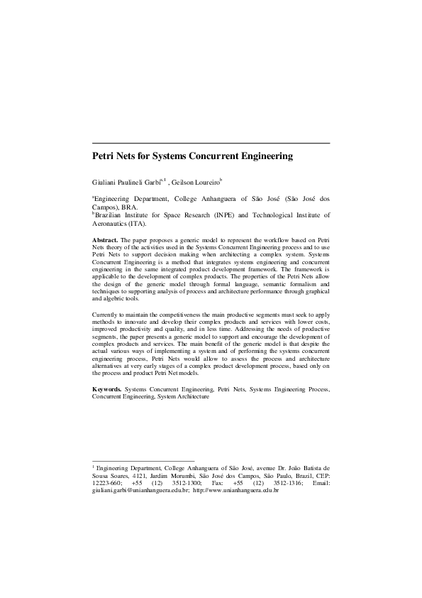 (PDF) Petri Nets for Systems Concurrent Engineering