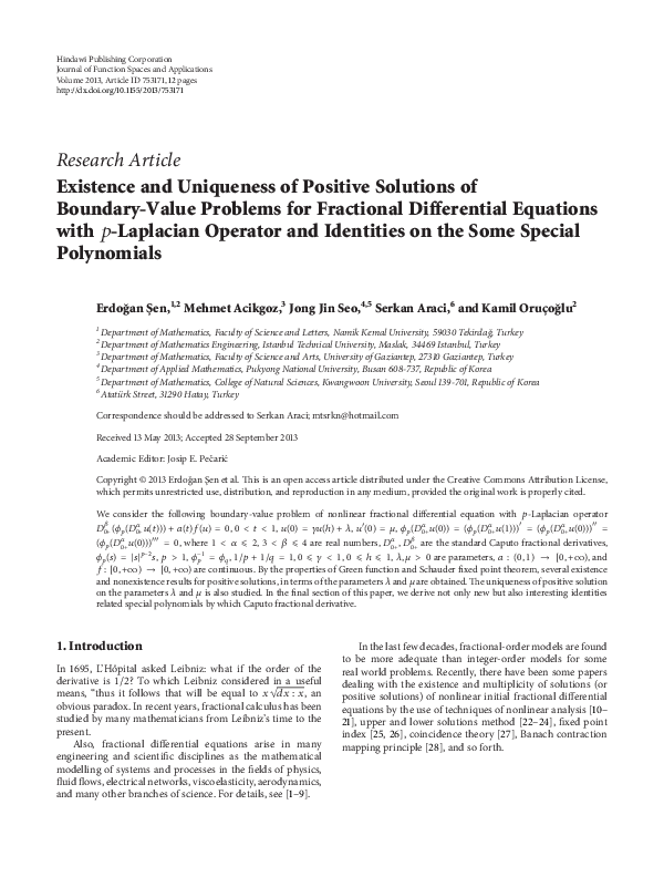 Pdf Existence And Uniqueness Of Positive Solutions Of Boundary Value Problems For Fractional