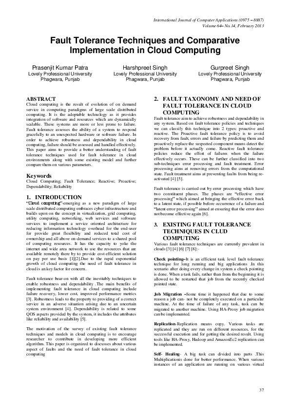 Pdf Fault Tolerance Techniques And Comparative Implementation In