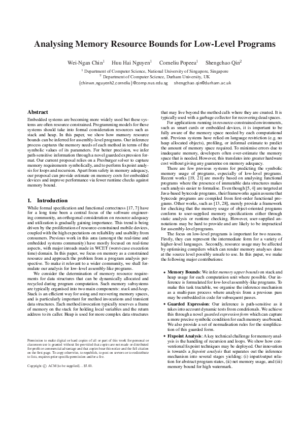 (PDF) Analysing memory resource bounds for low-level programs