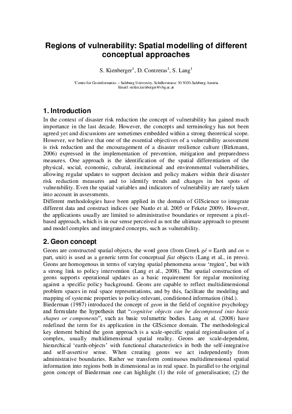 Pdf Kienberger S Et Al 2010 Regions Of Vulnerability Spatial