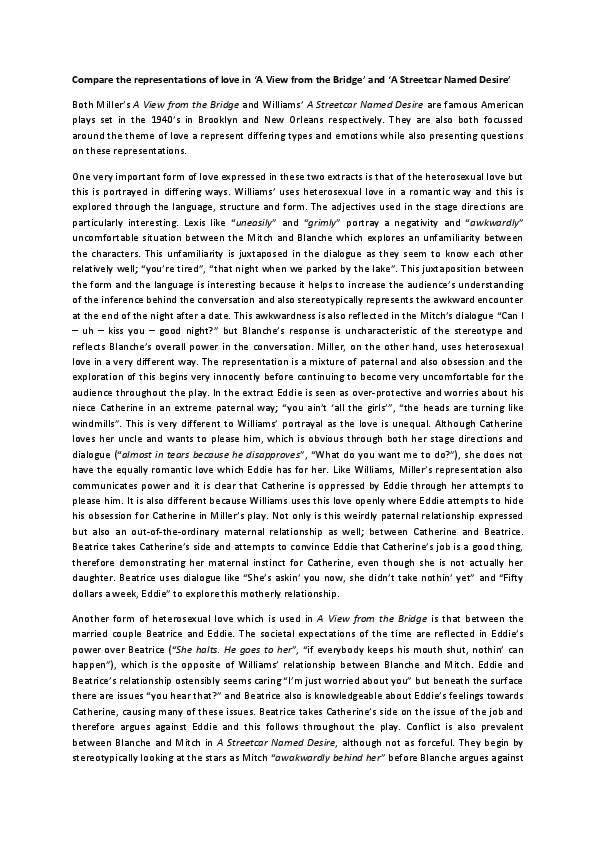 (DOC) Compare the representations of love in 'A View from the Bridge ...