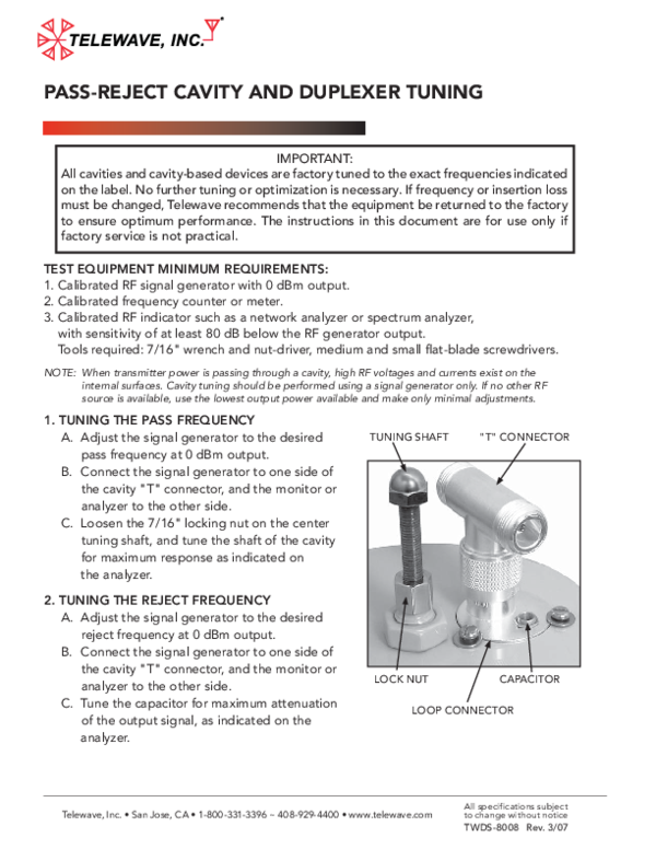 (PDF) All specifications subject to change without notice PASS-REJECT ...