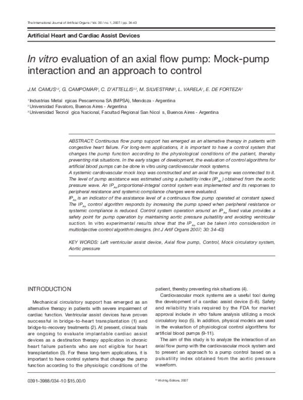(PDF) In vitro evaluation of an axial flow pump. Mock-Pump interaction ...