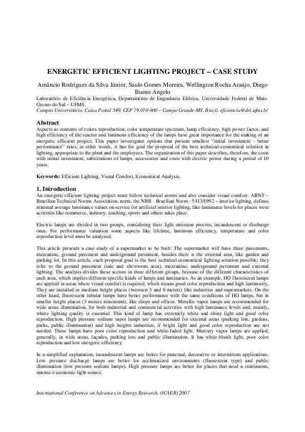 (PDF) ENERGETIC EFFICIENT LIGHTING PROJECT - CASE STUDY
