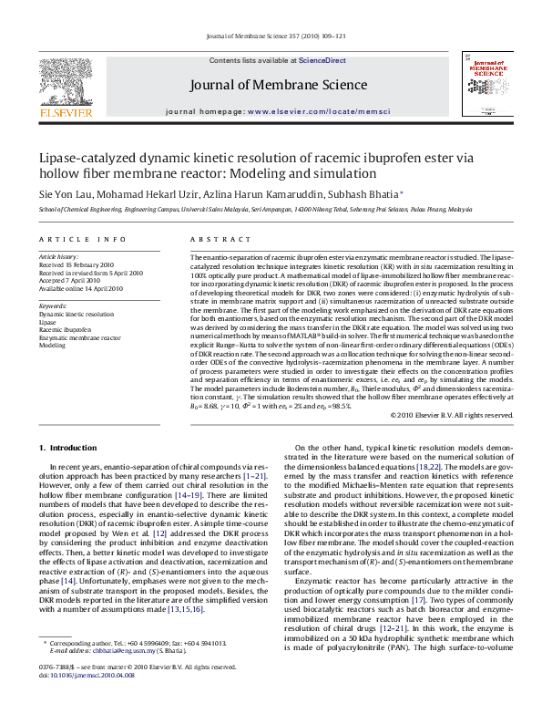 (PDF) Lipase-catalyzed dynamic kinetic resolution of racemic ibuprofen ...