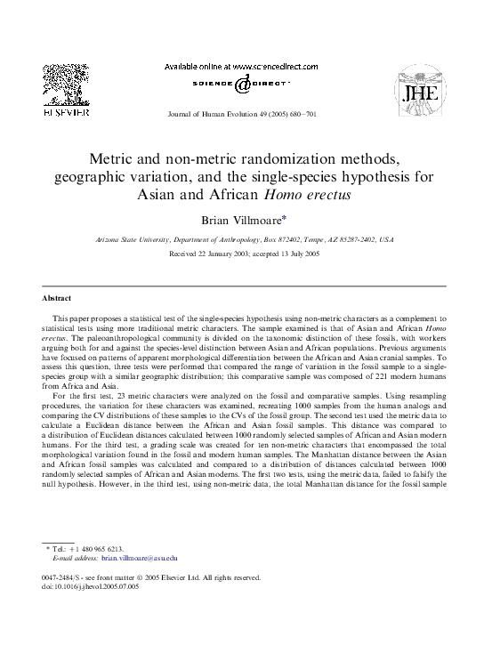 Metric and non-metric randomization methods, geographic variation, and ...