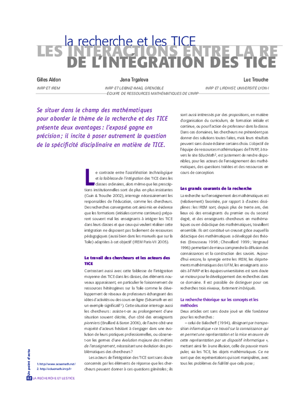 (PDF) Les interactions entre la recherche et les acteurs de l’intégration des TICE dans la ...