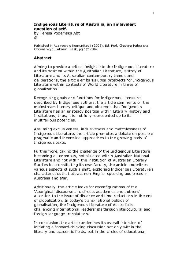 (DOC) Indigenous Literature, an ambivalent question of self.