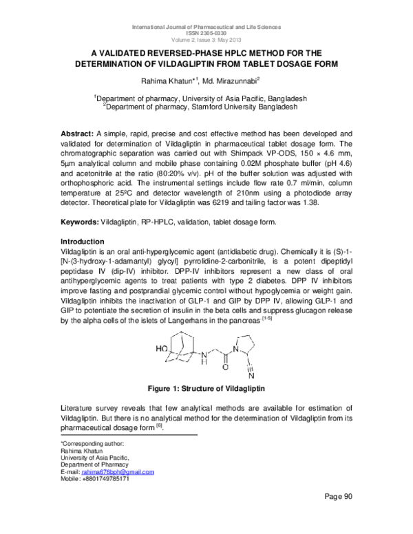 Pdf A Validated Reversed Phase Hplc Method For The Determination Of