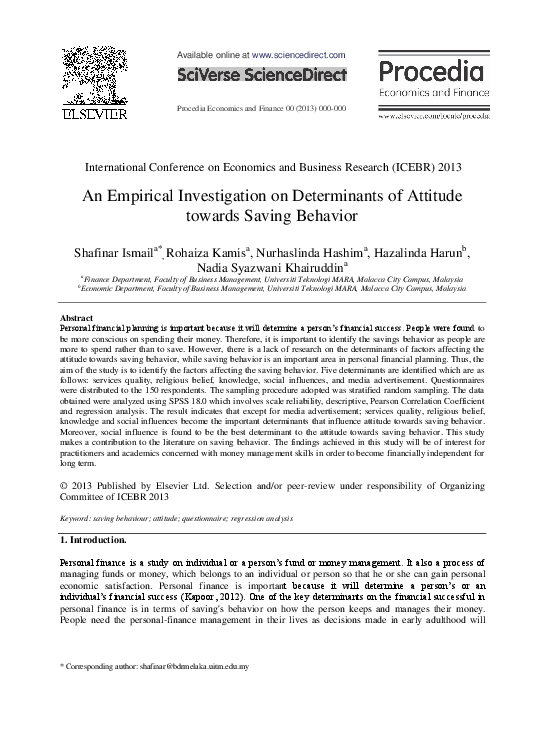 (PDF) An Empirical Investigation on Determinants of Attitude towards Saving Behavior