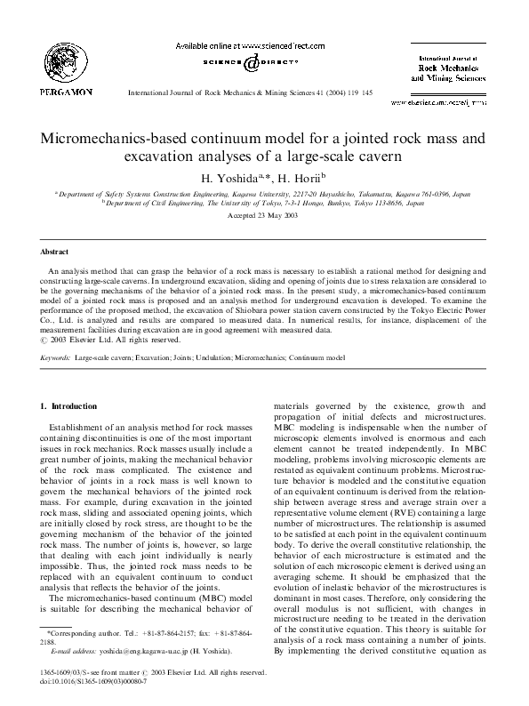 (PDF) Micromechanics-based continuum model for a jointed rock mass and excavation analyses of a ...