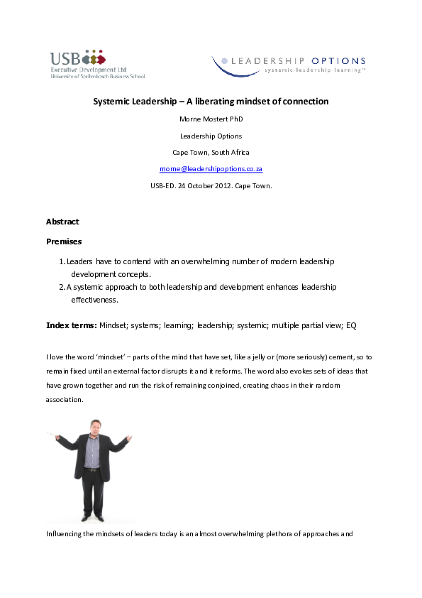 (PDF) Systemic Leadership – A liberating mindset of connection