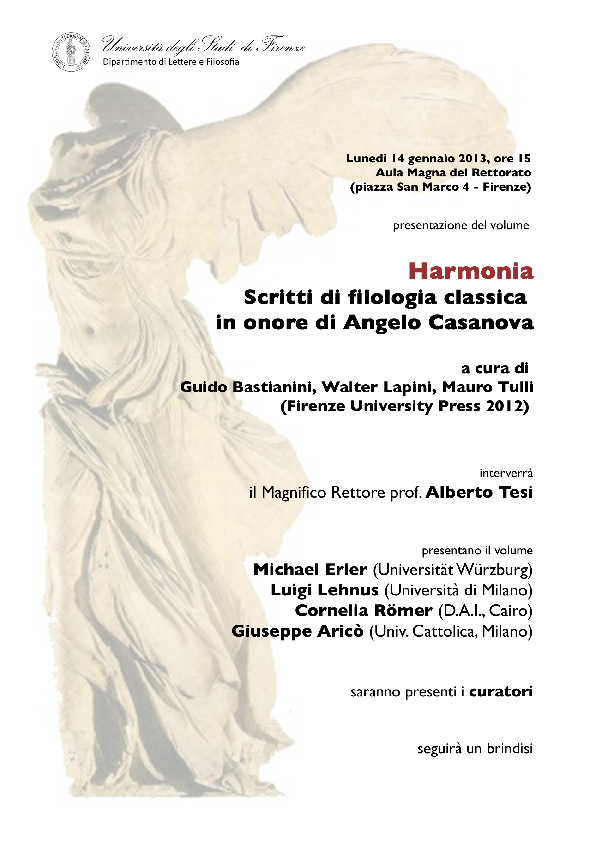 (PDF) Presentazione del volume: Harmonia, Scritti di filologia classica ...