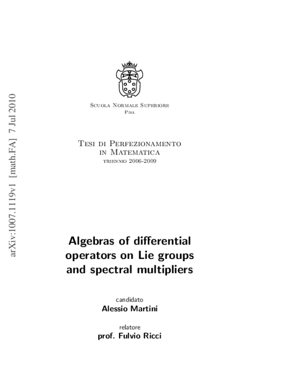 Pdf Algebras Of Differential Operators On Lie Groups And Spectral