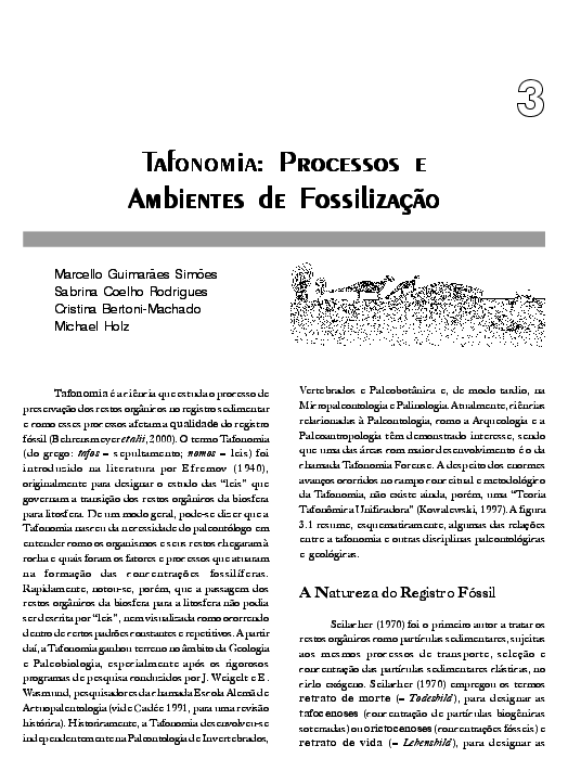(PDF) Tafonomia: Processos e Ambientes de Fossilização
