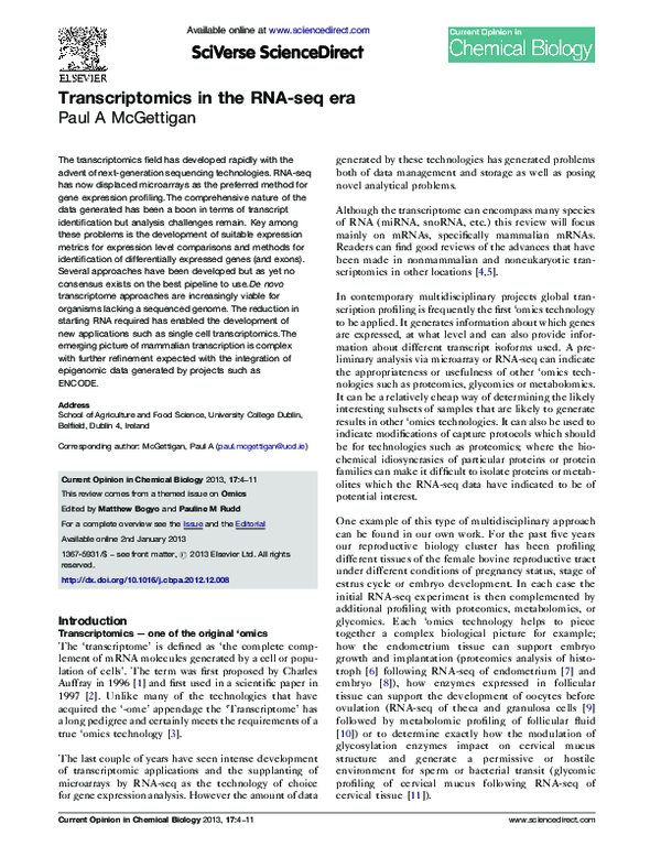 (PDF) Transcriptomics in the RNA-seq era This review comes from a ...