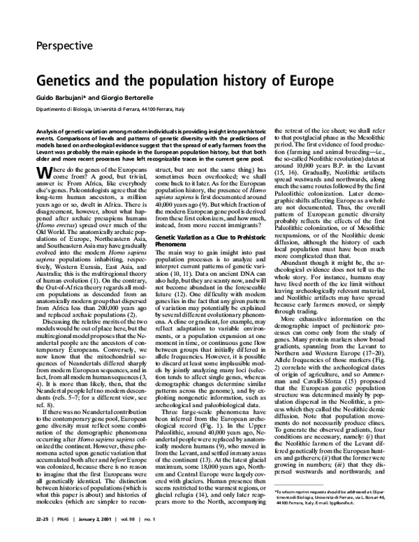 (PDF) Genetics and the population history of Europe