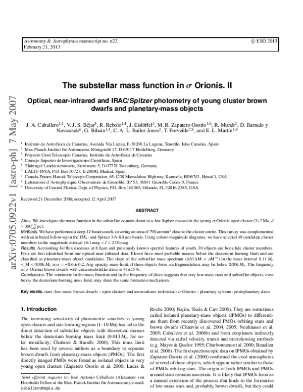 (PDF) The substellar mass function in sigma Orionis. II. Optical, near-infrared and IRAC/Spitzer ...