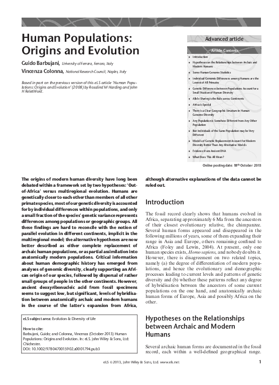 (PDF) Human Populations: Origins and Evolution