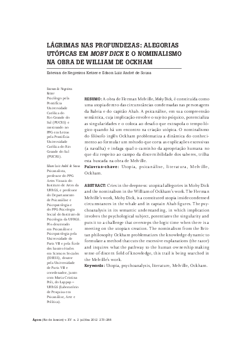 (PDF) Lágrimas nas profundezas: alegorias utópicas em Moby Dick e o ...