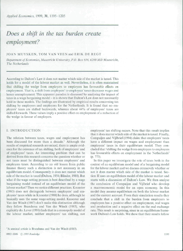 (PDF) Does a shift in the tax burden create employment
