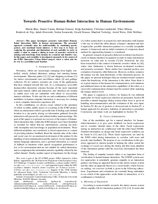 (PDF) Towards proactive human-robot interaction in human environments