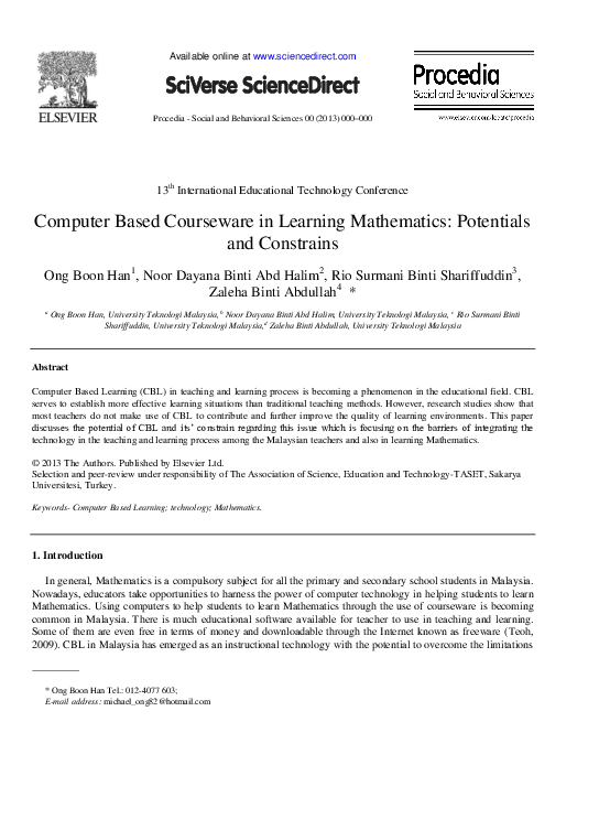 (PDF) Computer Based Courseware in Learning Mathematics: Potentials and ...