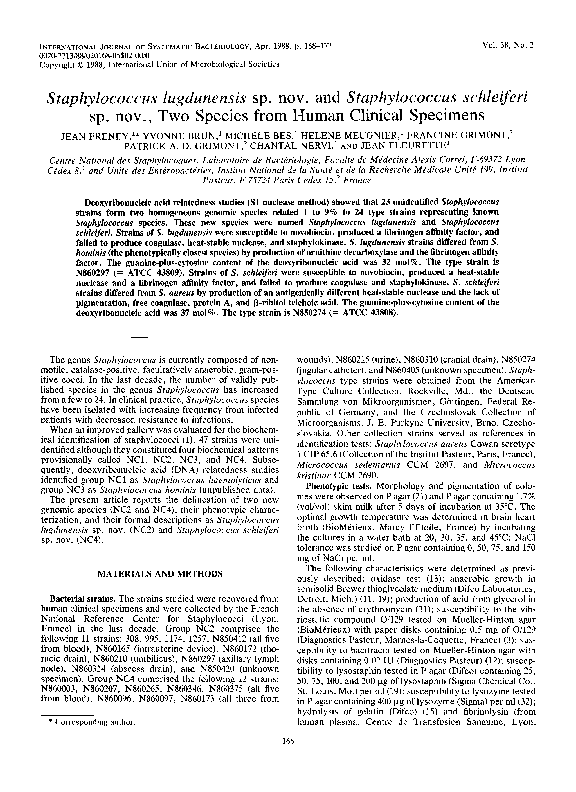 (PDF) Staphylococcus lugdunensis sp. nov. and Staphylococcus schleiferi ...