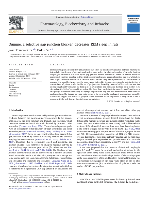(PDF) Quinine, a selective gap junction blocker, decreases REM sleep in ...